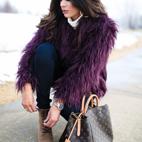 Jackets & Coats | Purple Shaggy Boho Shearling Faux Fur Jacket Blazer ...